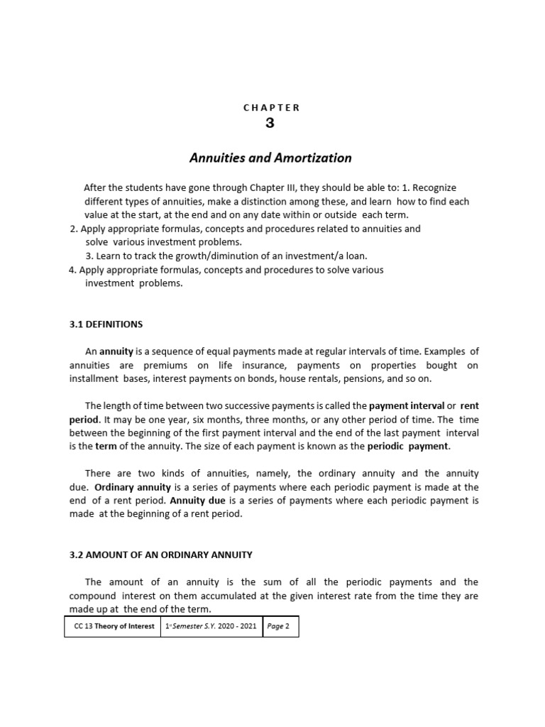 Annuities and Amortization: CC 13 Theory of Interest 1 | PDF