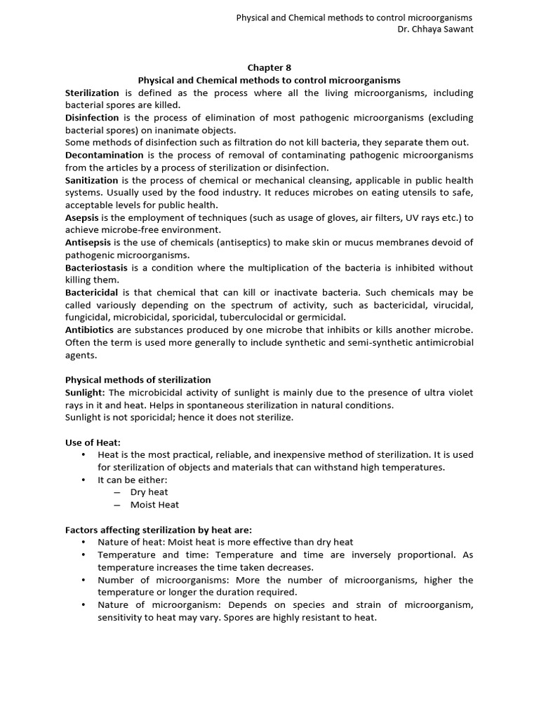 Chapter 8 Physical and Chemical Methods To Control Microorganisms | PDF