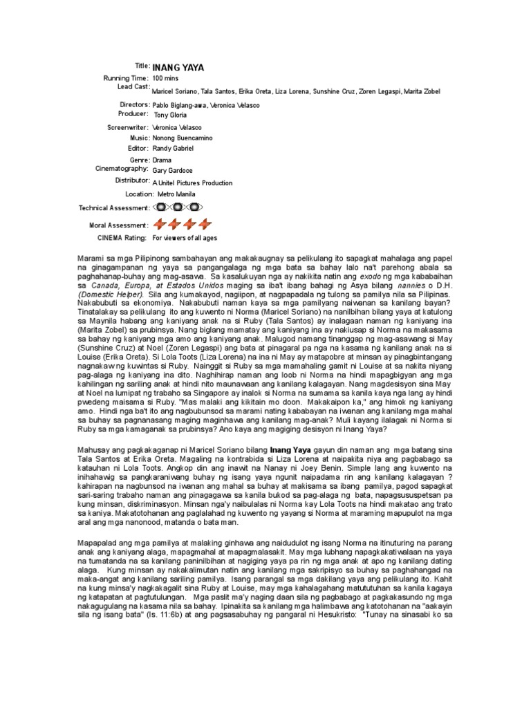 Inang Yaya: Maricel Soriano, Tala Santos, Erika Oreta, Liza Lorena ...