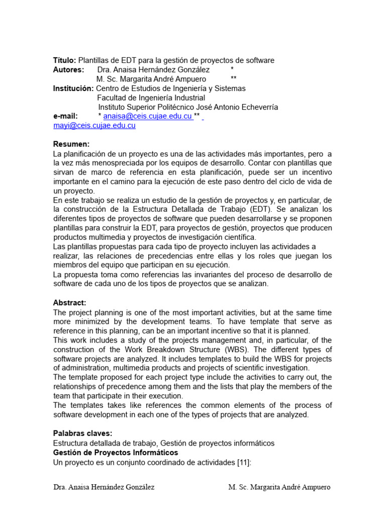 Título: Plantillas de EDT para La Gestión de Proyectos de Software ...