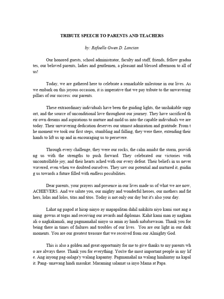 Tribute To Parents Teachers | PDF