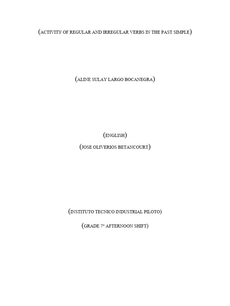 Activity Of Regular And Irregular Verbs In The Past Simple Pdf