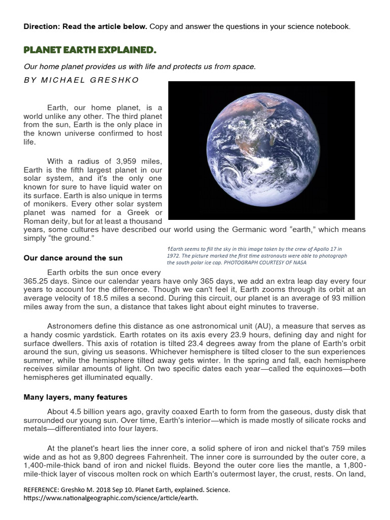 Article Reading - Earth Science | PDF