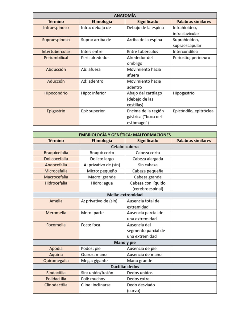 Etimologías Tablas | PDF