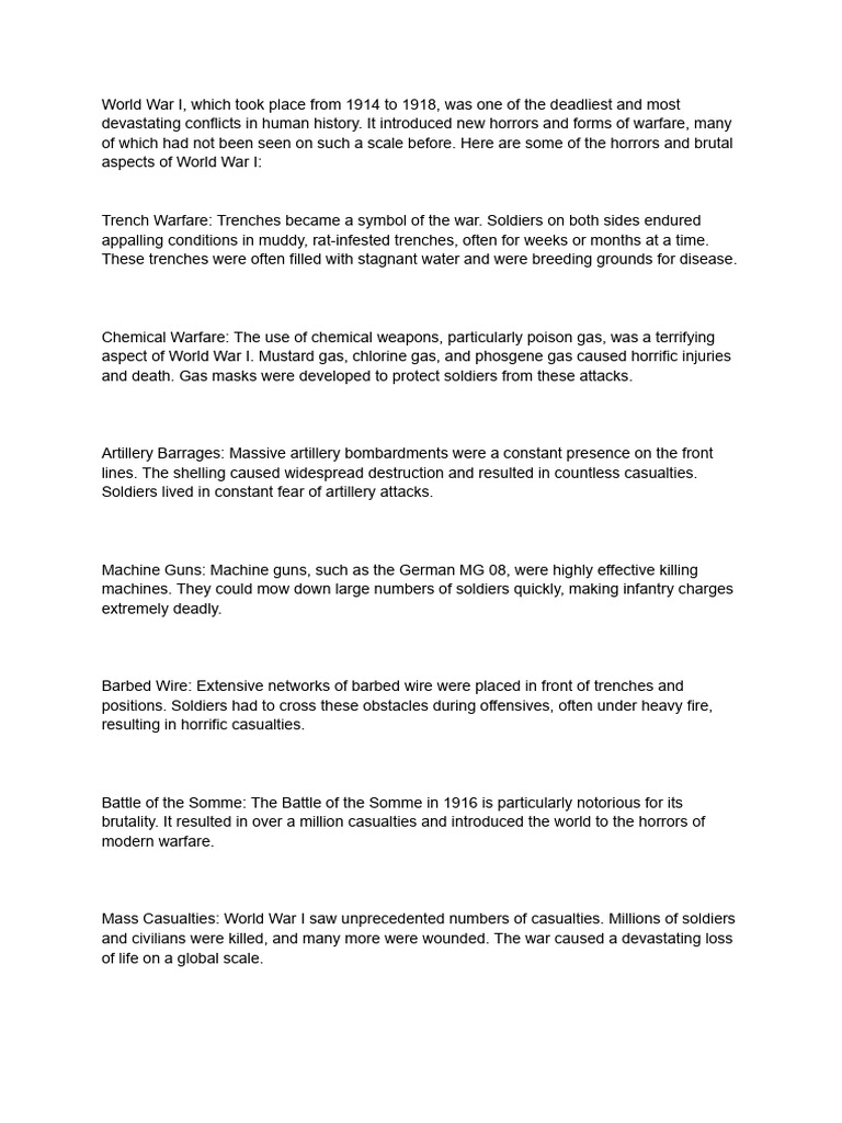 Horrors of World War 1 History | PDF