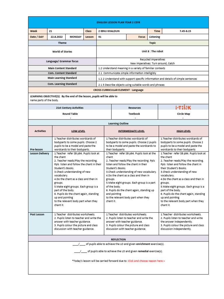 Year 2 Cefr Week 21 | PDF | Lesson Plan | Teachers