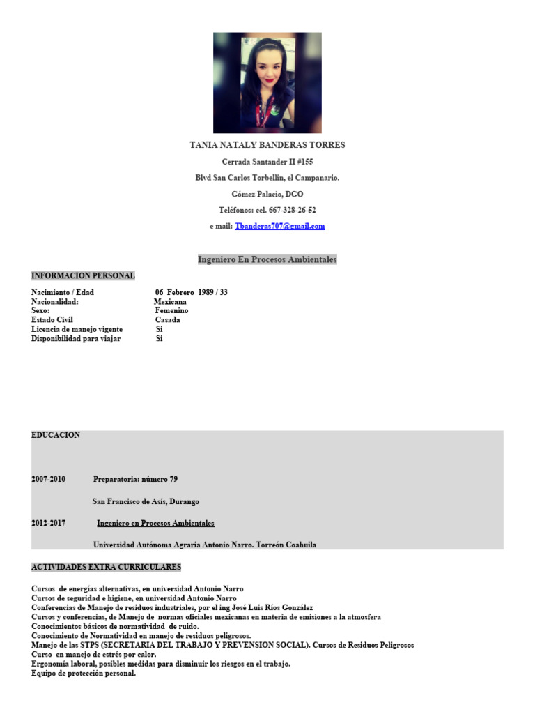 CV Tania Banderas Torres | PDF | Residuos