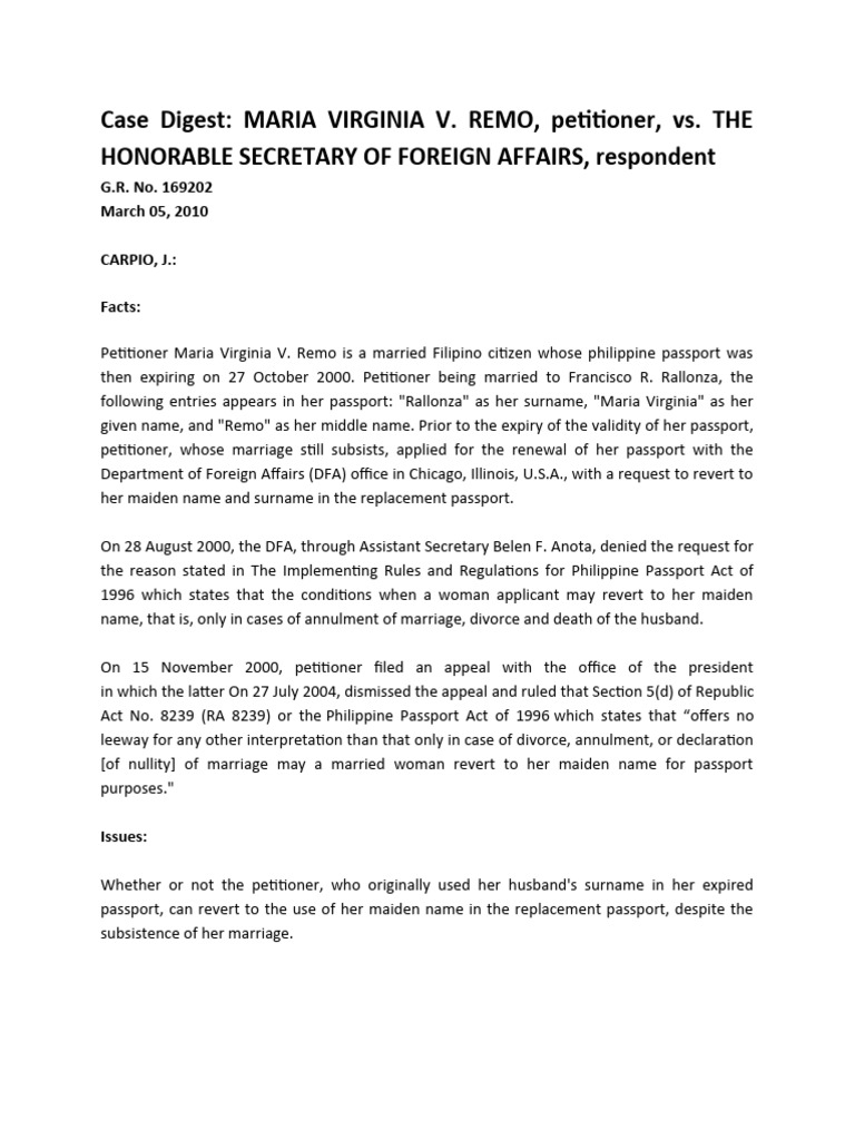Supreme Court Ruling on Passport Name Change | PDF | Annulment | Marriage
