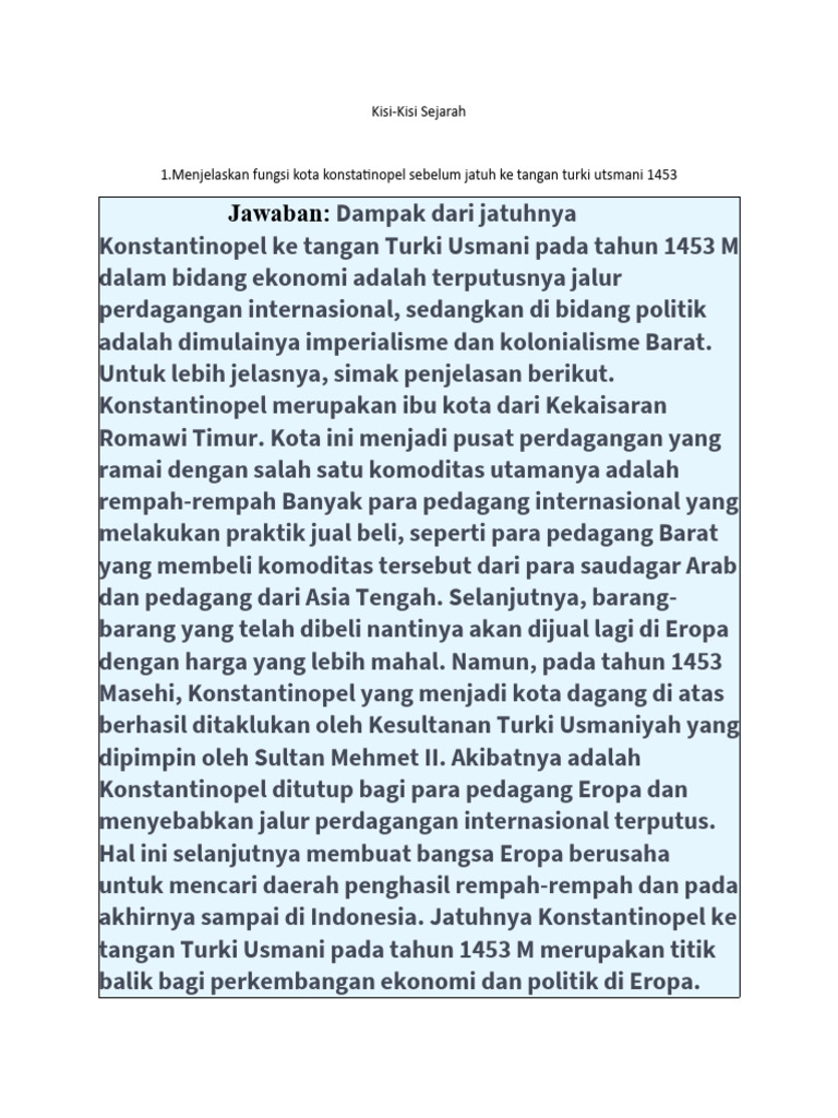 Dampak Jatuhnya Konstantinopel 1453 | PDF | Perjalanan | Sejarah