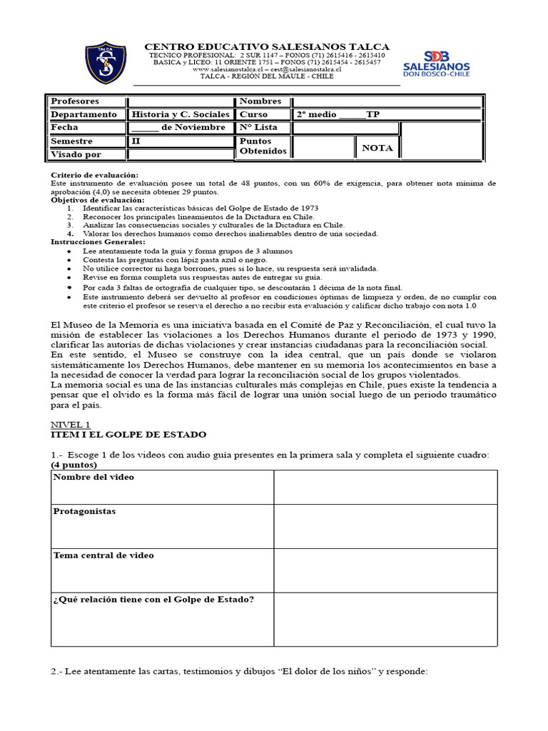 Guía Museo de La Memoria TP | PDF | Evaluación