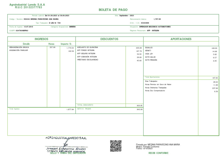 Boleta-De Pago - Plla Trabajadores - 45444998 | PDF | Labor | Las ...