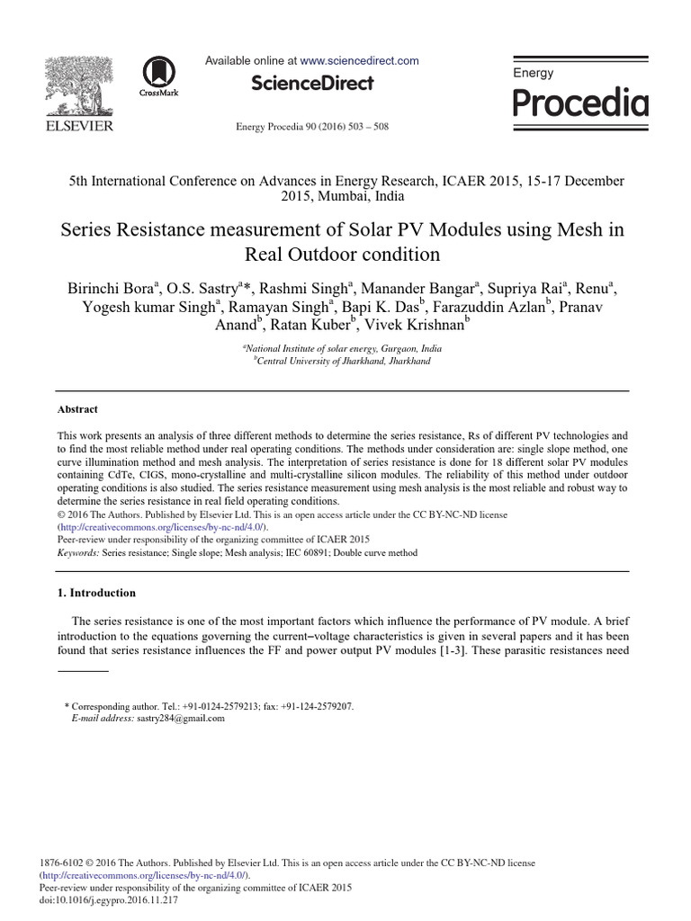 Series Resistance in Solar PV Modules | PDF | Photovoltaics | Solar Panel