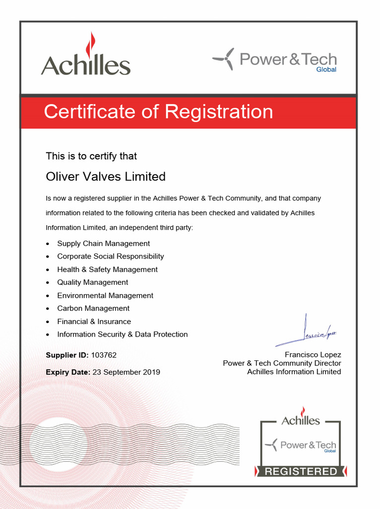 Achilles Power Tech Cert of Registration 2019 | PDF