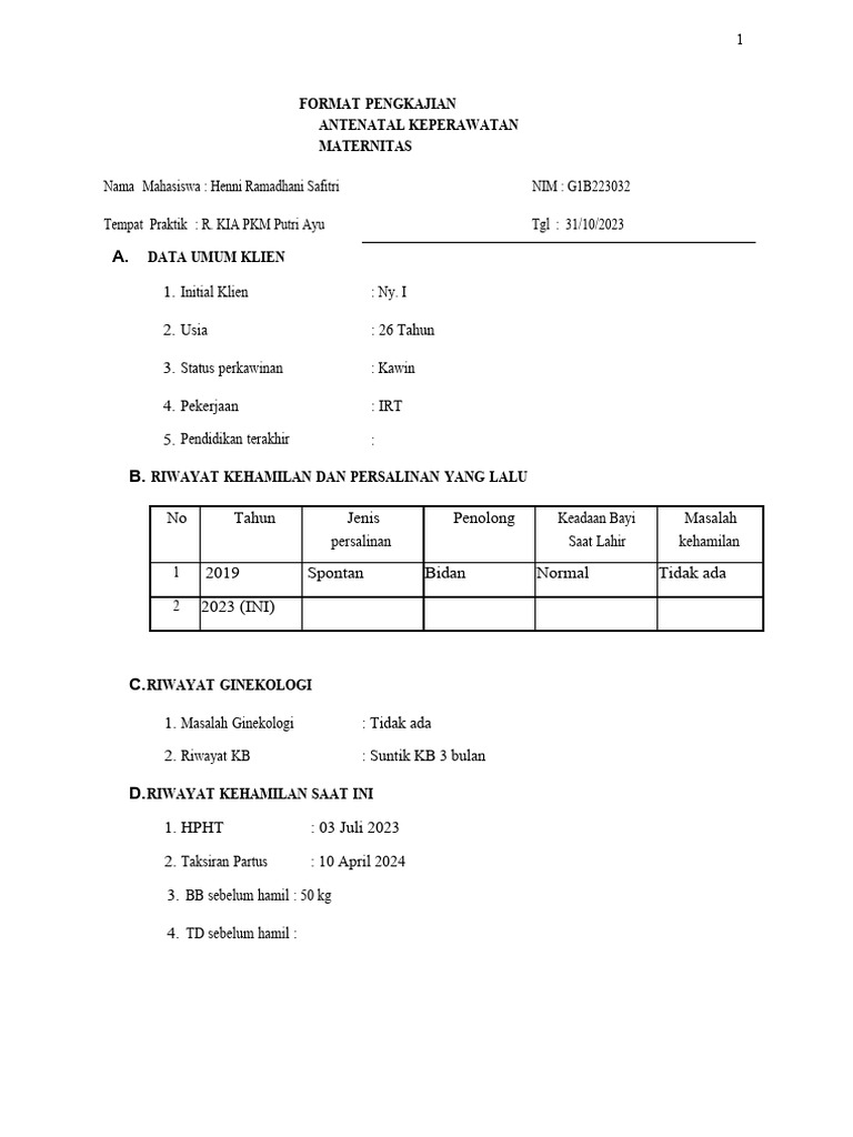 Resume Antenatal Ruang Kia | PDF