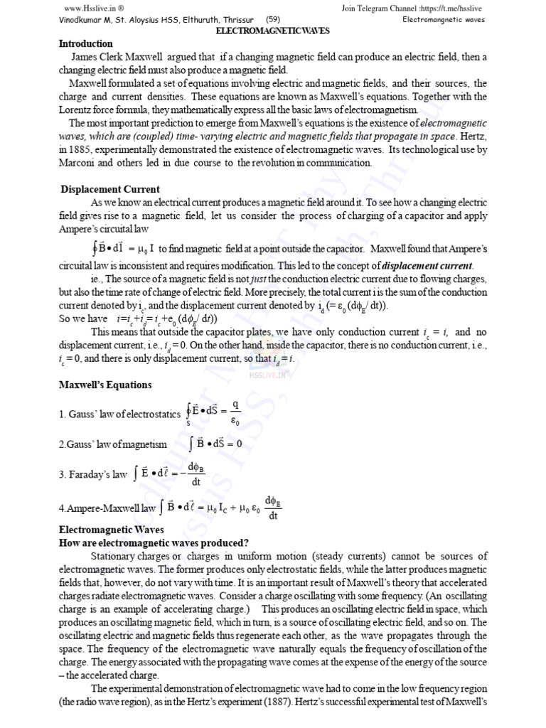Hsslive-Xii-Physics-5. Electromagnetic Waves | PDF | Electromagnetic ...