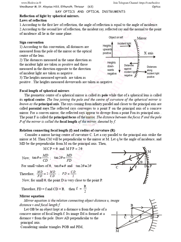 Hsslive-Xii-Physics-6. Ray & Wave Optics | PDF