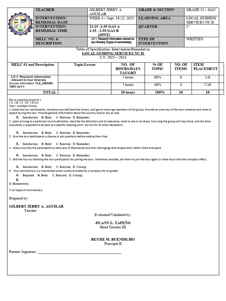 Lgs Week 4 q1 Remedial Intervention | PDF