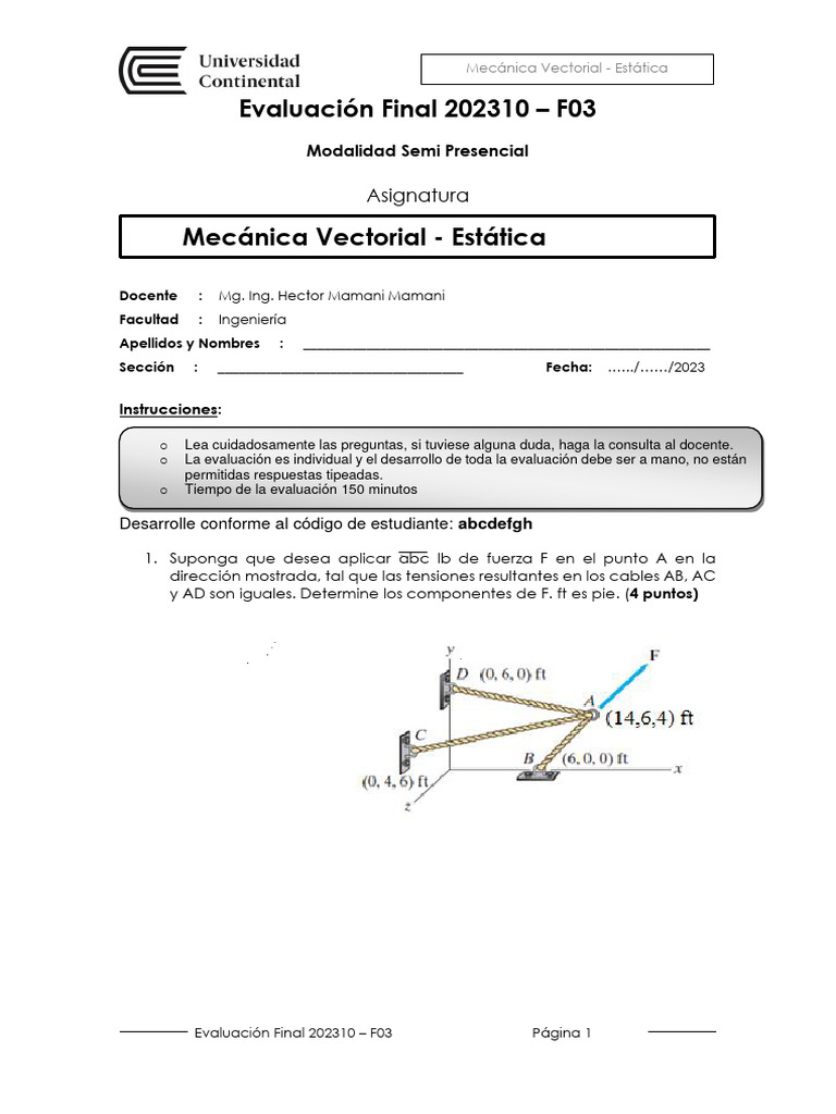 Eva-Final - Mec-Vec-ESTATICA 2023-II-HMM | PDF