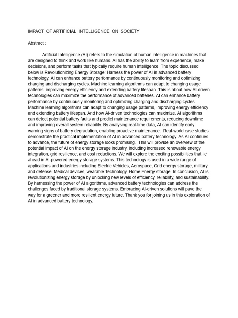 Impact of Artificial Intelligence On Society | PDF | Computers