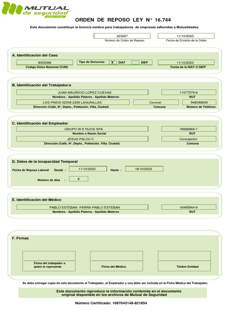 Orden de Reposo | PDF