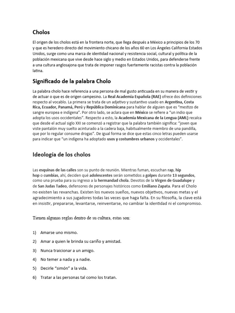 Cultura y Significado de los Cholos | PDF
