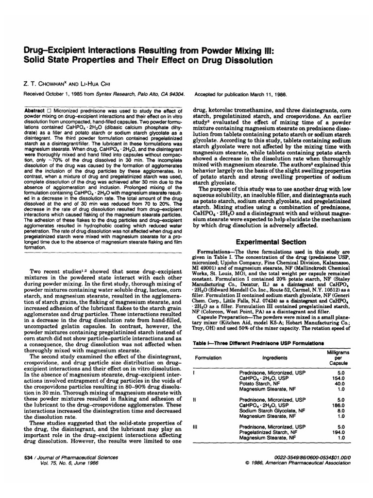 Drug-Excipient Interactions in Powder Mixing | PDF | Pharmaceutical ...