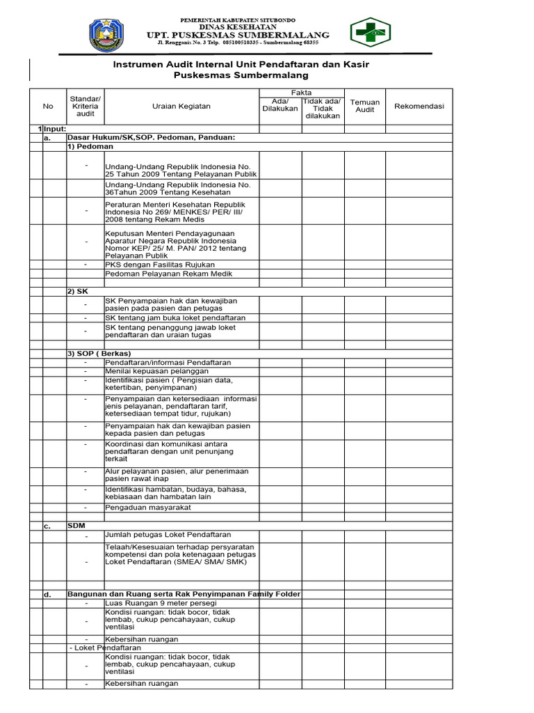 Ceklis Audit Internal 2021 1 | PDF | Bisnis | Sains & Matematika
