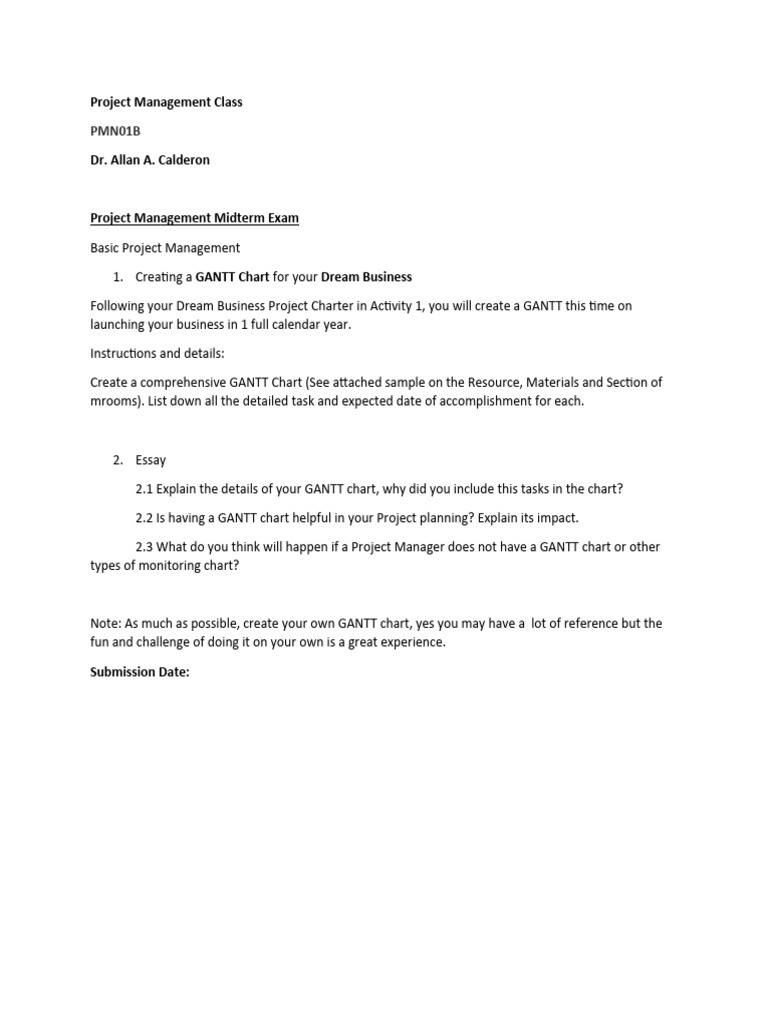 Project Management Midterm Exam | PDF