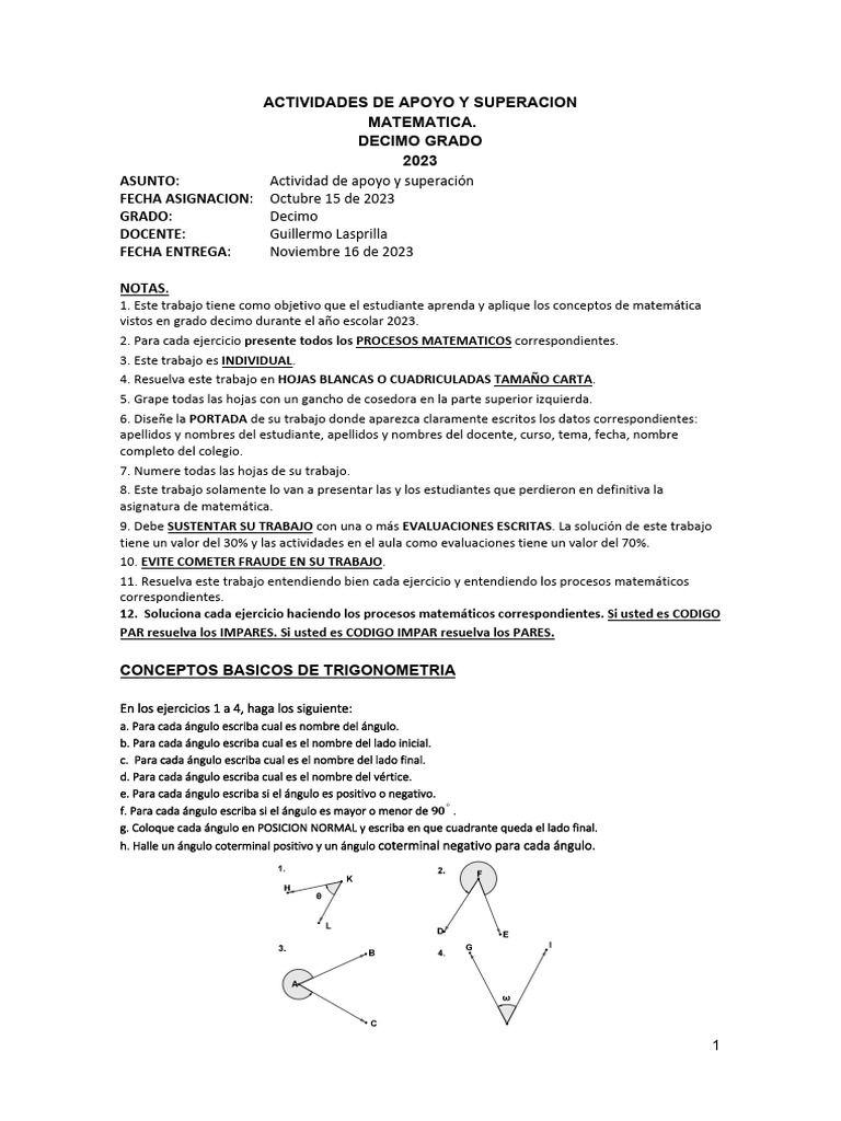 Actividad de Apoyo y Superacion Grado Decimo Matematica 2023 | PDF ...