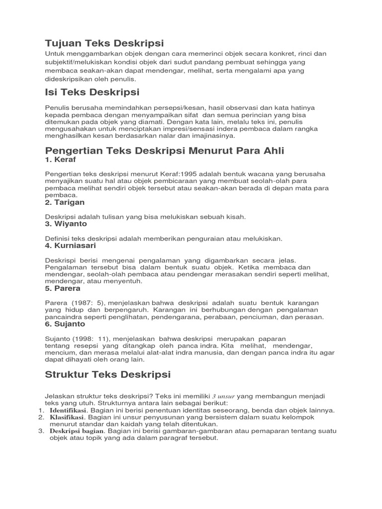 Tujuan Teks Deskripsi | PDF