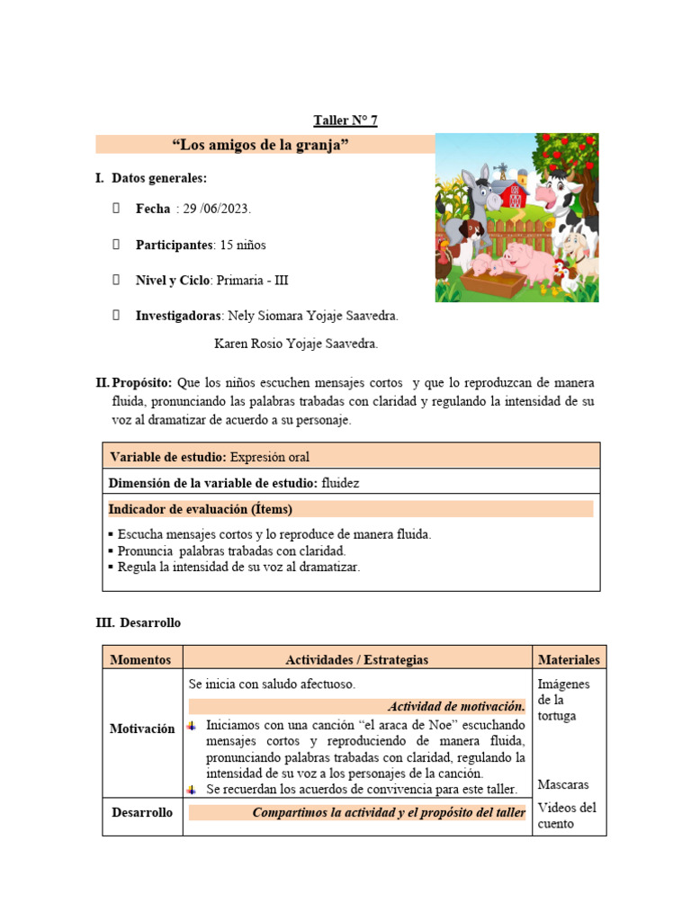 Taller de Expresión Oral: Amigos de la Granja | PDF | Artes del ...