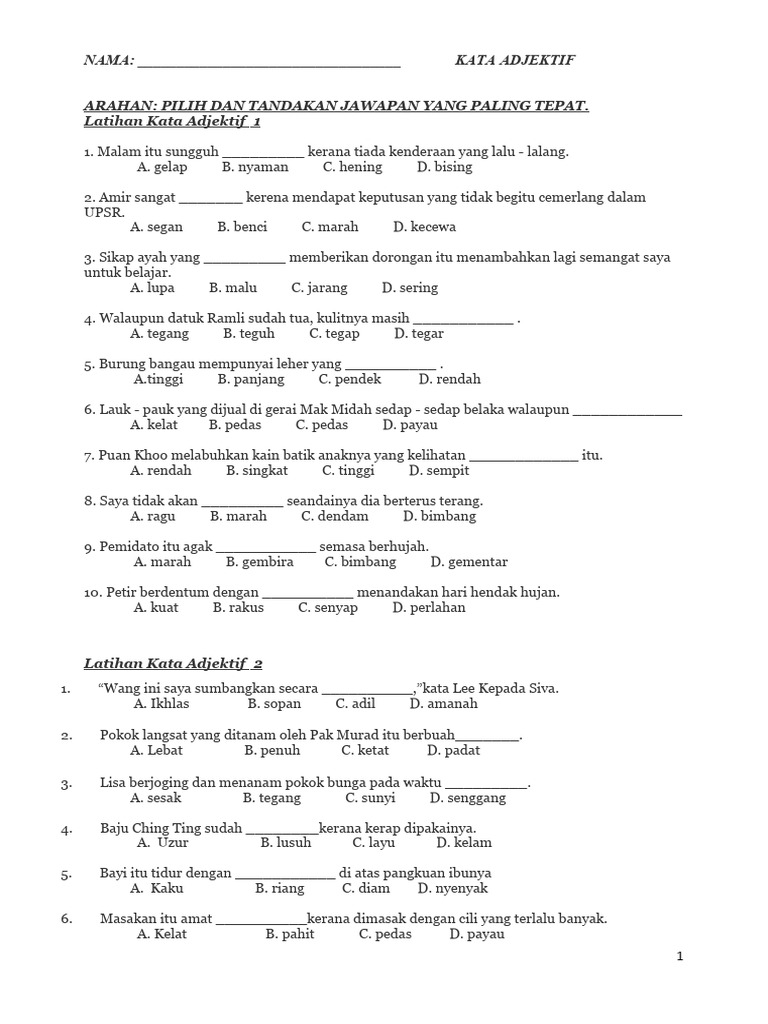 Latihan BM Kata Adjektif | PDF