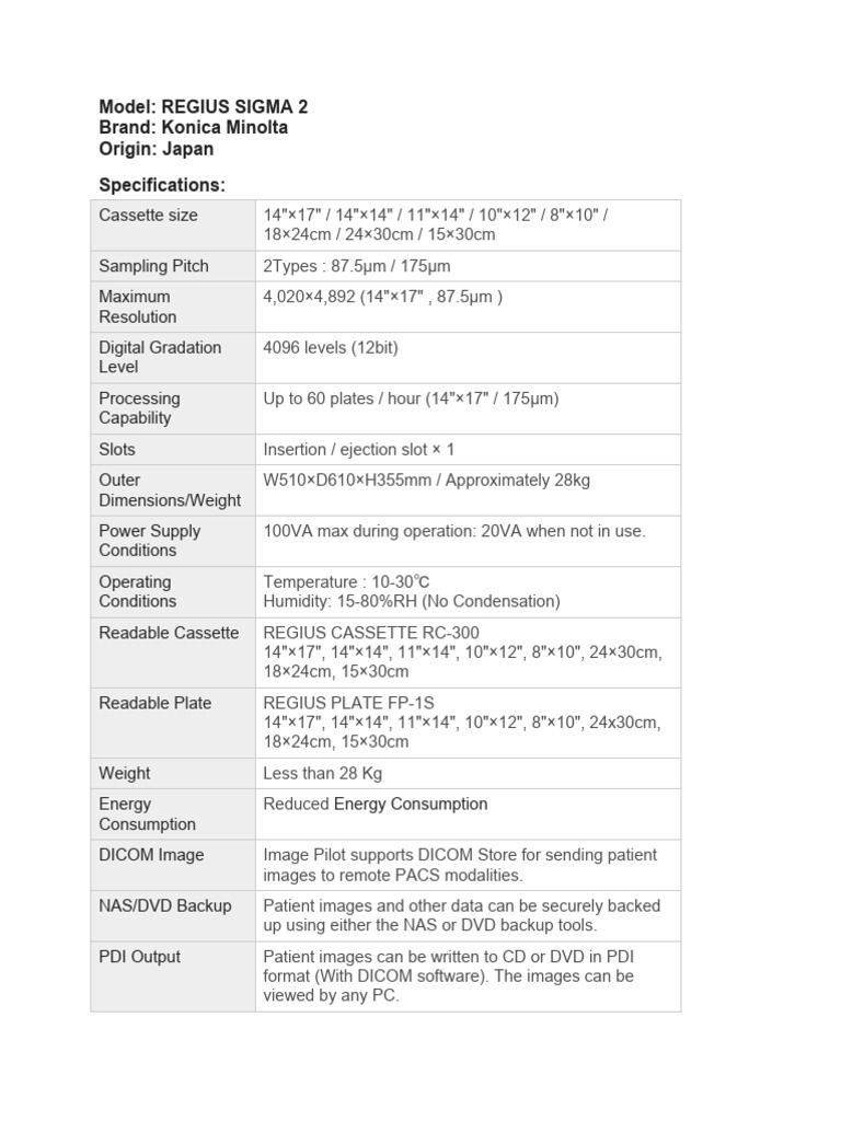REGIUS SIGMA 2 Specifications | PDF