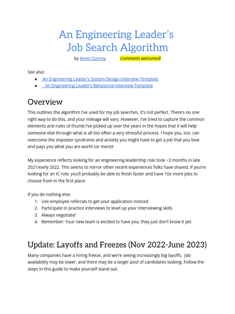 ? An Engineering Leader's Job Search Algorithm | PDF | Résumé | Linked In ? An Engineering Leader's Job Search Algorithm | PDF | Résumé | Linked In