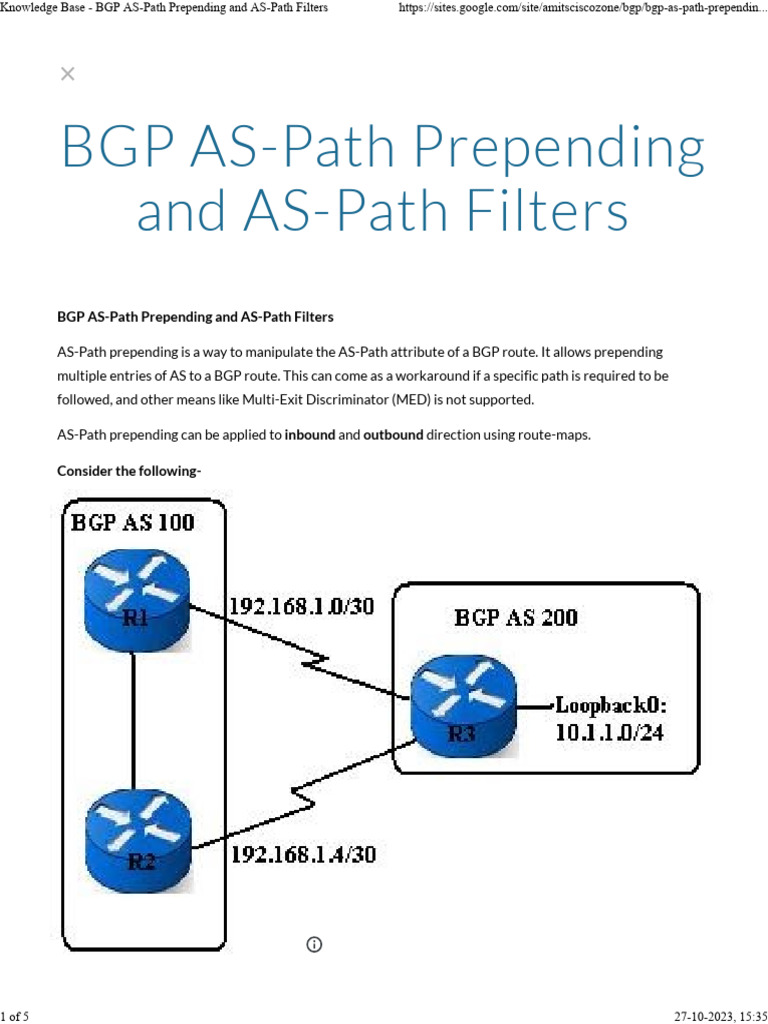 Knowledge Base - BGP As-Path Prepending and As-Path Filters | PDF | Computer Data | Internet ...