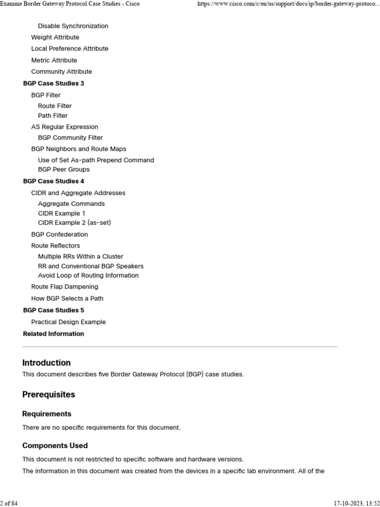 Examine Border Gateway Protocol Case Studies - Cisco | PDF