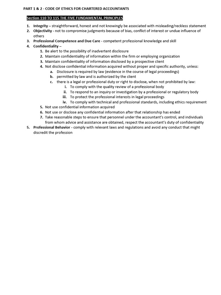 Code of Ethics Summary - P 1 & 2 | PDF
