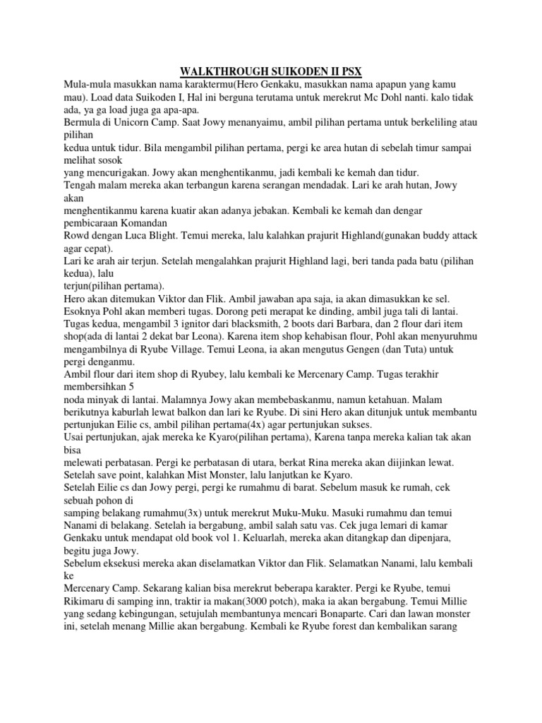 Walkthrough Suikoden Ii PSX-1 | PDF