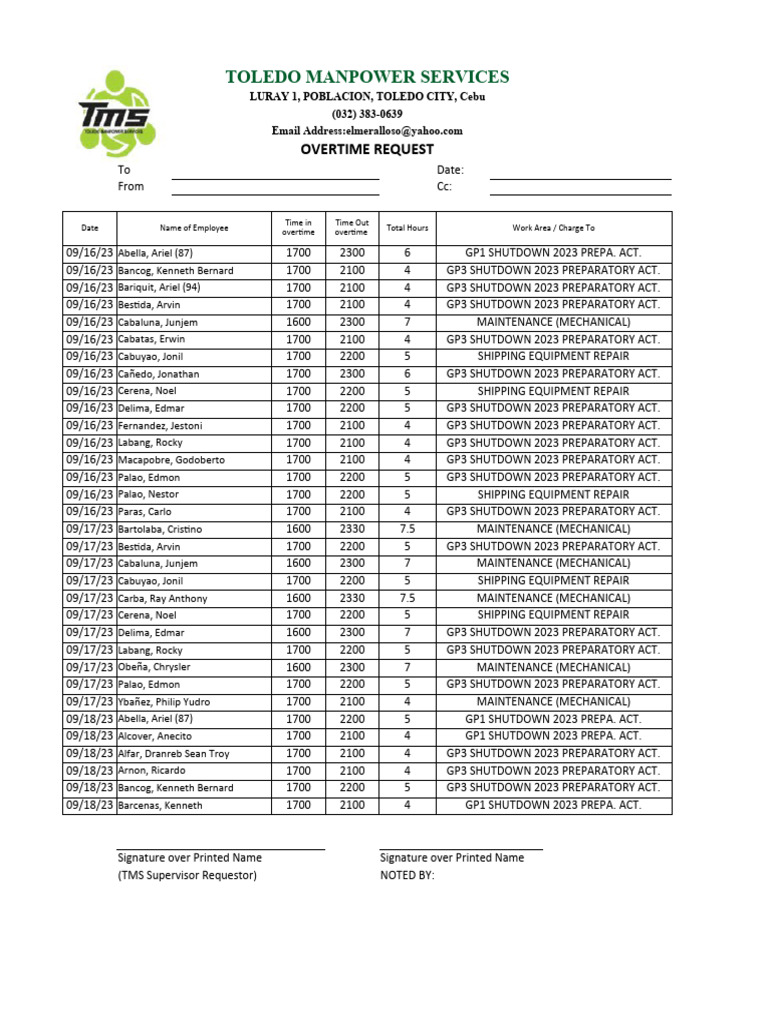 Overtime TMS Form | PDF