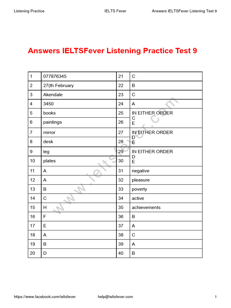 Answers Ielts Fever Listening Practice Test 9 Pdf Pdf