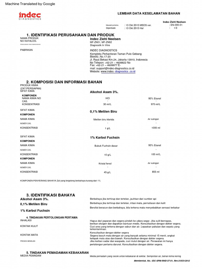 c13. Msds Indec ZN Id | PDF