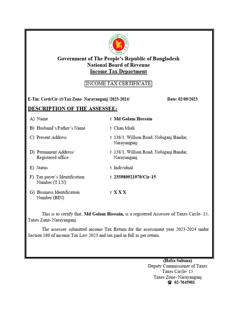 Tax Certificate New Format | PDF