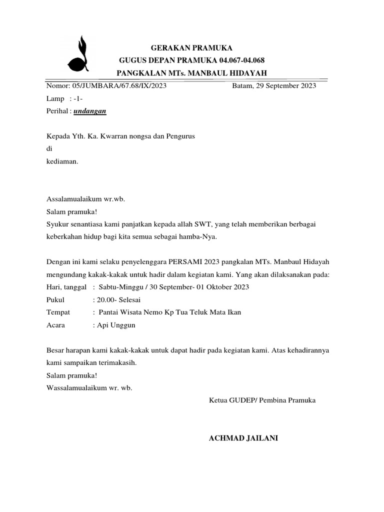 Undangan PERSAMI 2023 Pramuka | PDF