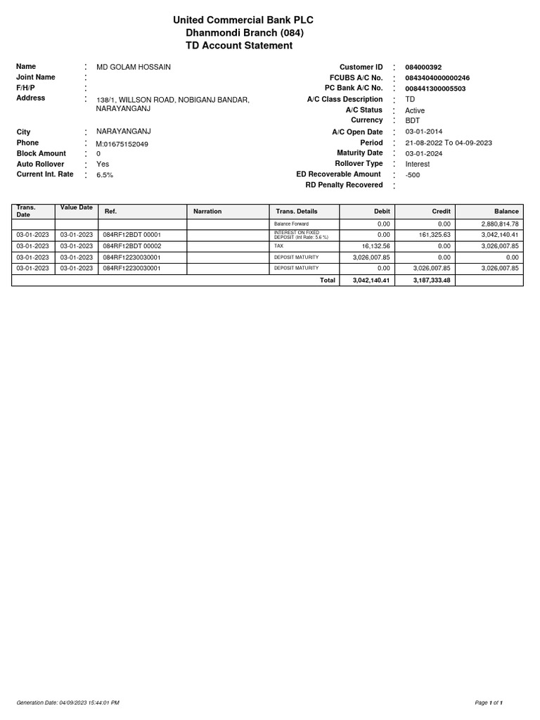 Bank Statement | PDF | Deposit Account | Banks