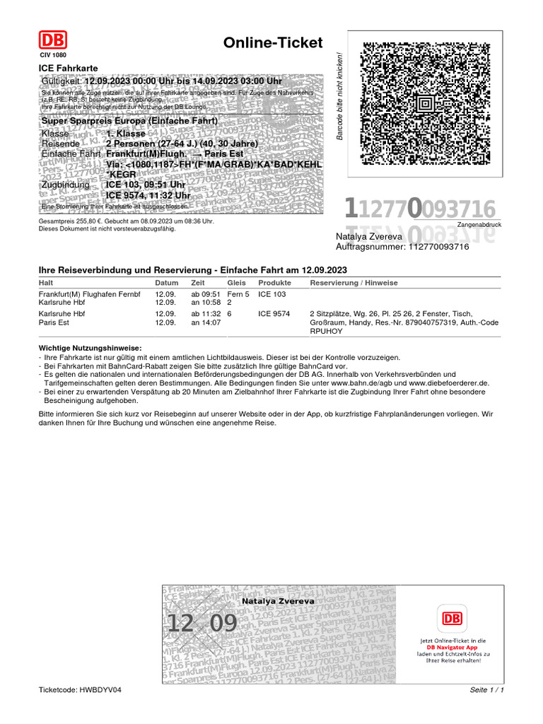 DB Ticket 112770093716 | PDF