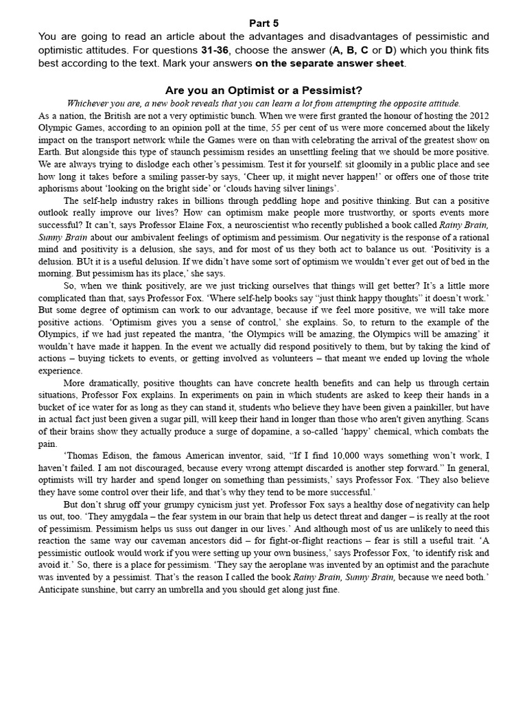 Are you an Optimist or a Pessimist?(1) | PDF