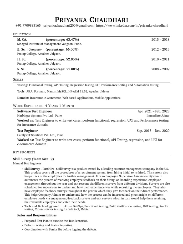 Priyanka Chaudhari Exp 4yrs 1 Month New | PDF | Software | Computing