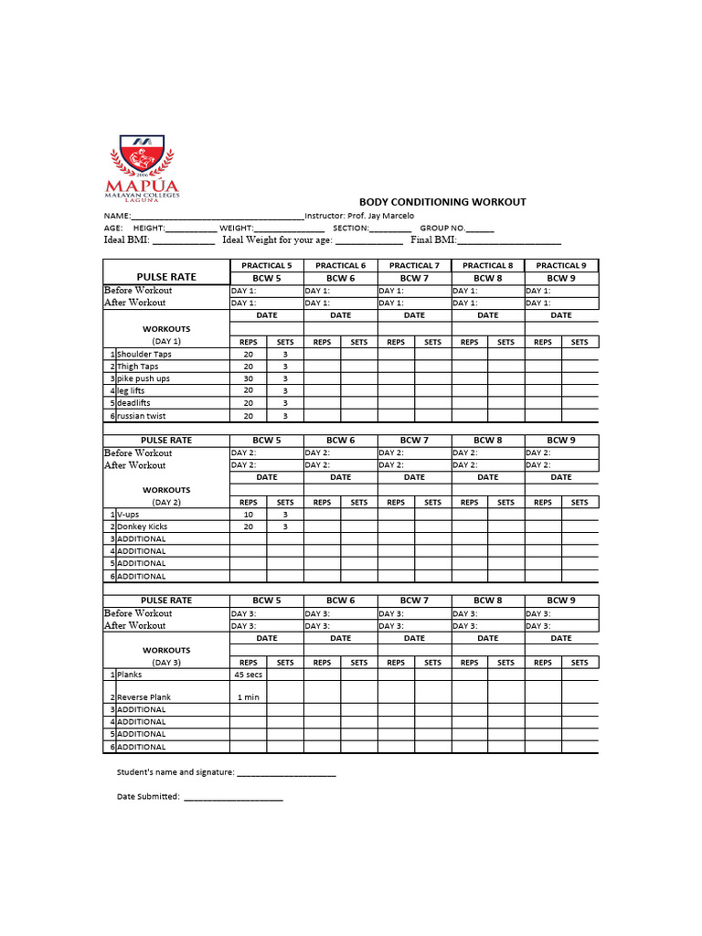 Body Conditioning Workout (New Form) | PDF | Management Of Obesity ...