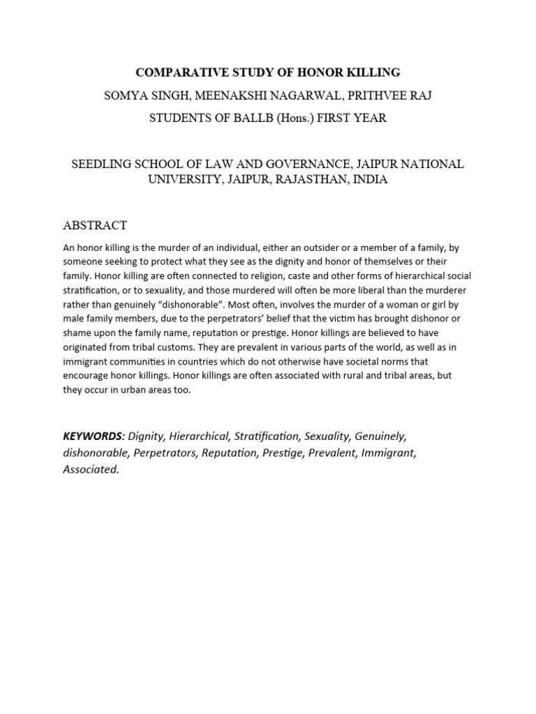 Honor Killing | PDF | Adultery | Justice