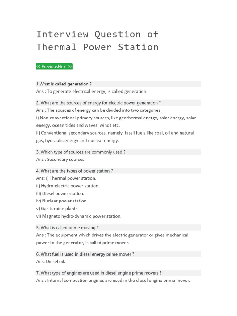 Thermal Power Interview Question | PDF | Technology & Engineering